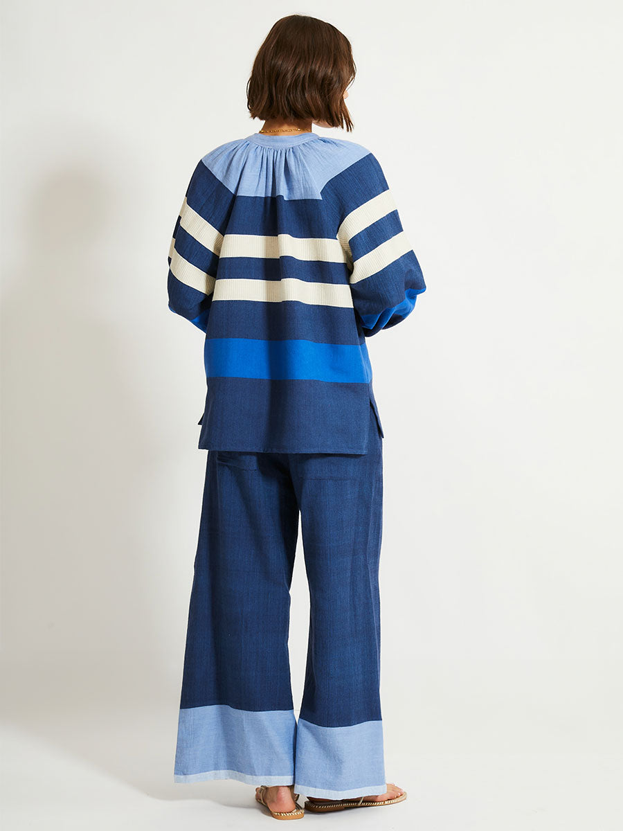 lemlem Women's MITA Button Up Blouse in Betami Azure