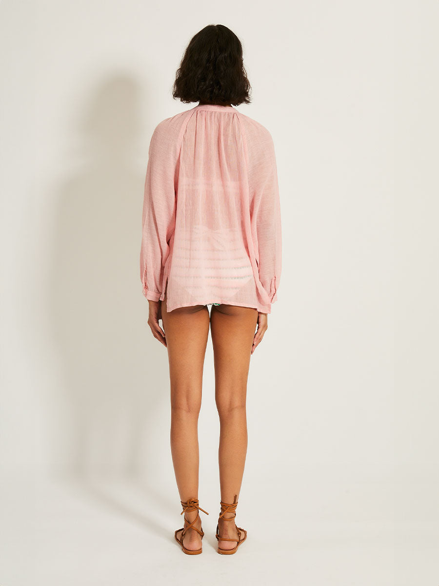 lemlem Women's MITA Button Up Blouse in Nefas Rose