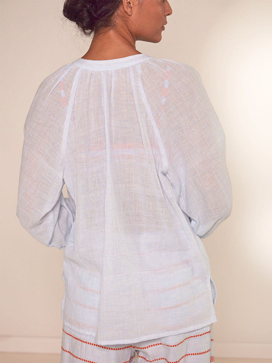 lemlem Women's MITA Button Up Blouse in Light Blue